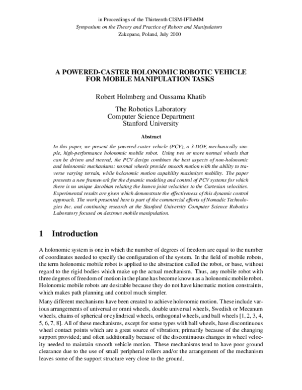 (PDF) A Powered-Caster Holonomic Robotic Vehicle for Mobile ...