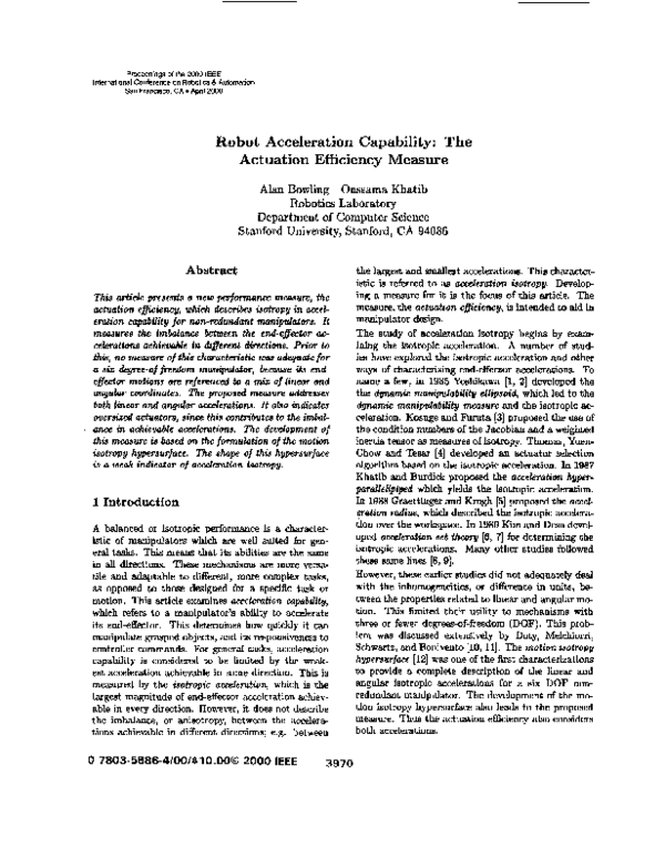 (PDF) Robot acceleration capability: the actuation efficiency measure