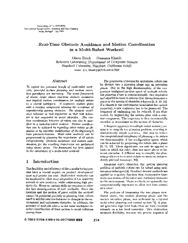 (PDF) Real-time obstacle avoidance and motion coordination in a multi-robot workcell