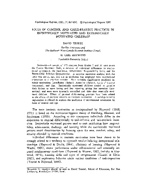 (PDF) Locus of Control and Child-Rearing Practices in Intrinsically ...