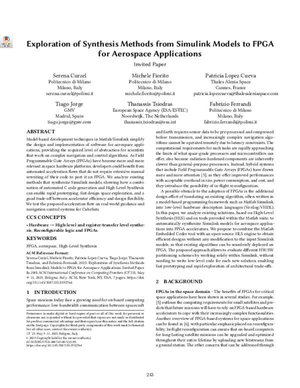 (PDF) Exploration of Synthesis Methods from Simulink Models to FPGA for Aerospace Applications