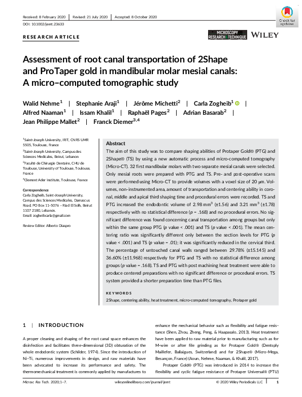 (PDF) Assessment of root canal transportation of2ShapeandProTapergold ...