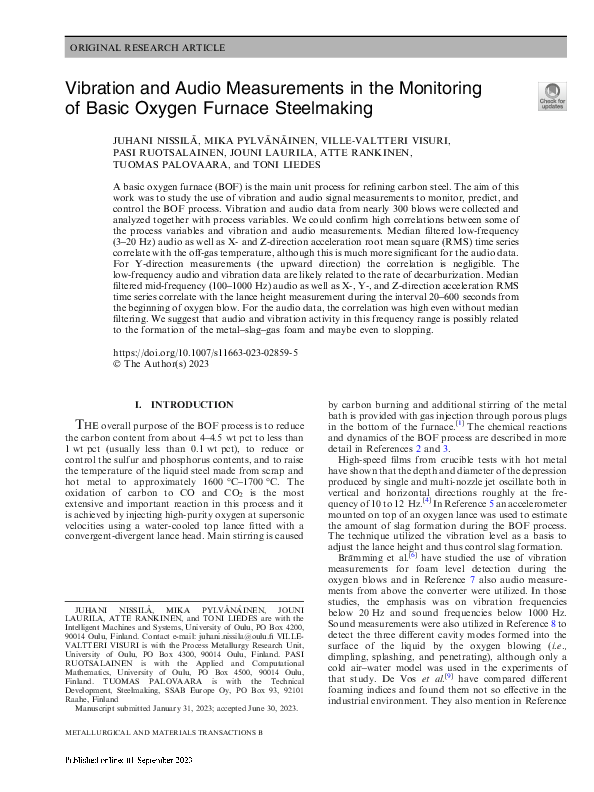 (PDF) Vibration and Audio Measurements in the Monitoring of Basic ...