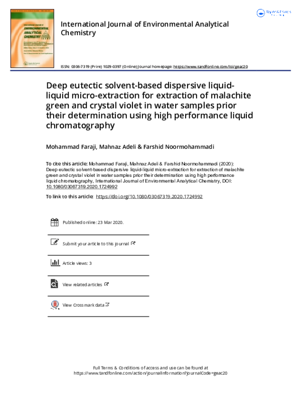 (PDF) Deep eutectic solvent-based dispersive liquid–liquid microextraction