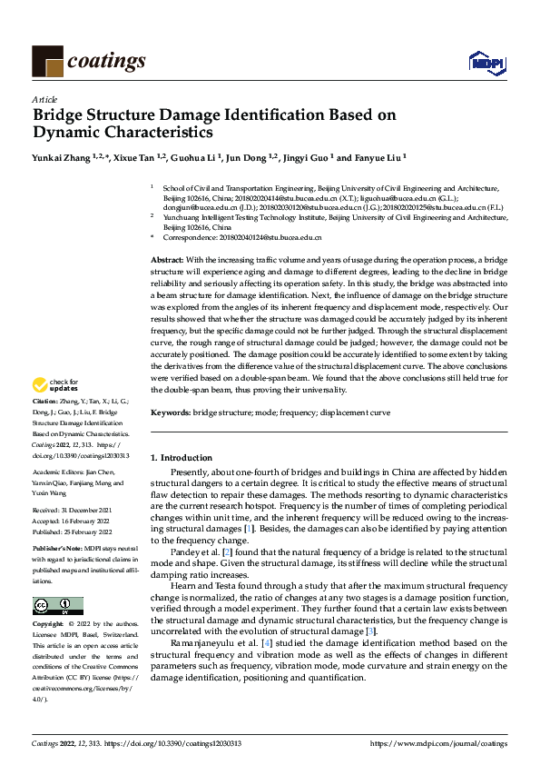 (PDF) Bridge Structure Damage Identification Based on Dynamic Characteristics