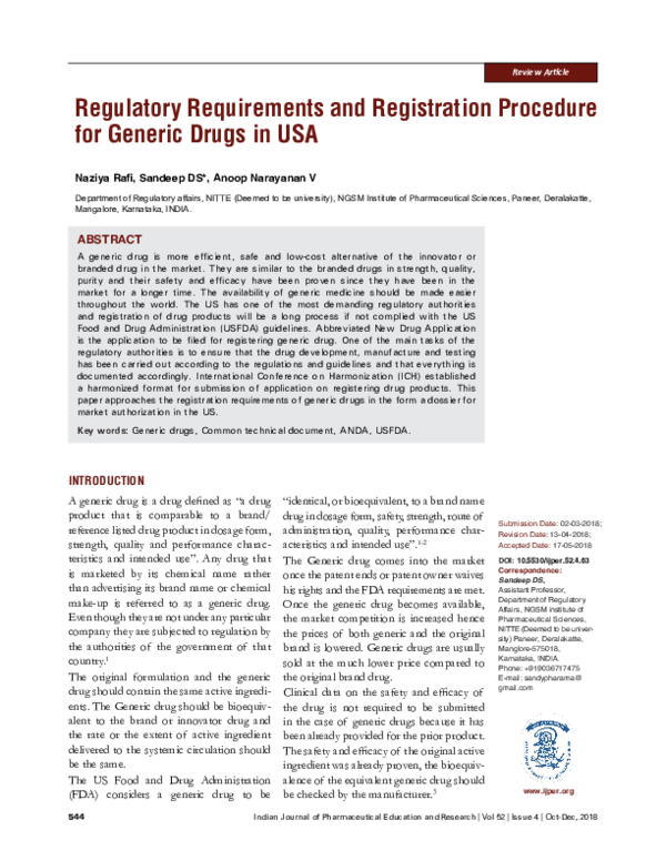 (PDF) Regulatory Requirements and Registration Procedure for Generic ...