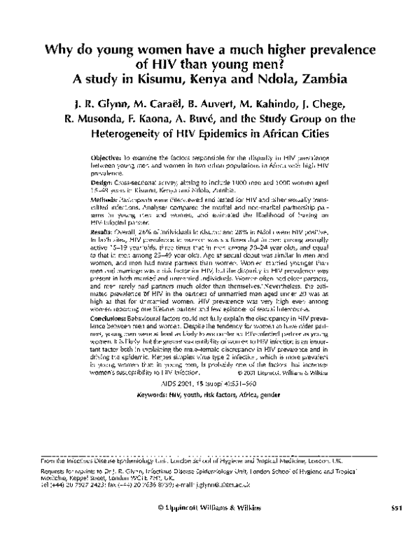 (PDF) Why do young women have a much higher prevalence of HIV than ...