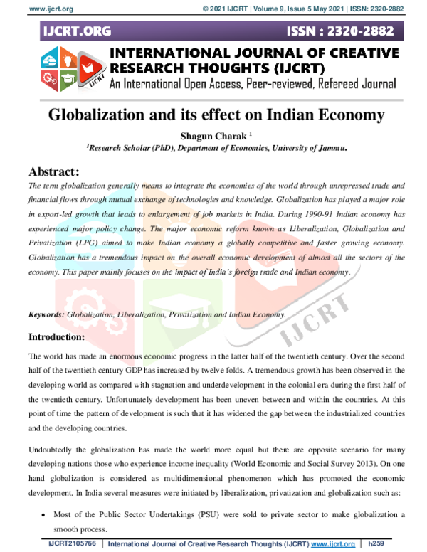 (PDF) Globalization and Its Effect on Indian Economy