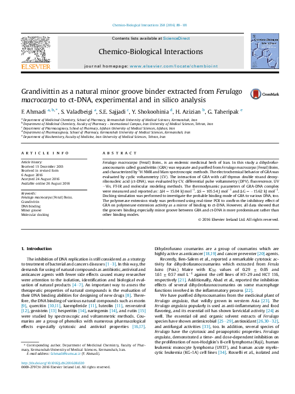 (PDF) Grandivittin as Minor Groove Binder to ct-DNA