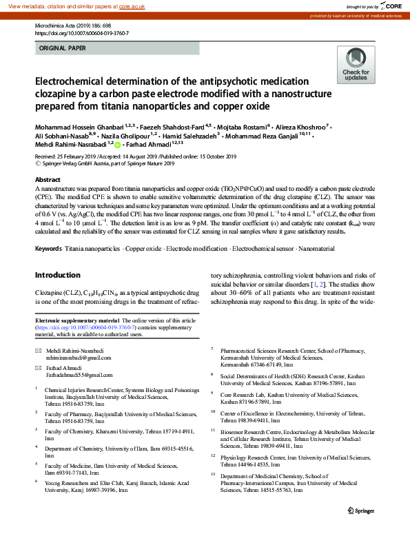 (PDF) Electrochemical determination of the antipsychotic medication clozapine by a carbon paste ...