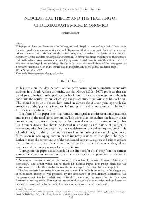 (PDF) Neoclassical Theory and the Teaching of Undergraduate Microeconomics