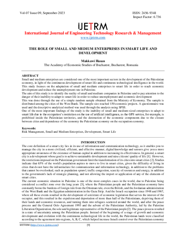(PDF) THE ROLE OF SMALL AND MEDIUM ENTERPRISES IN SMART LIFE AND ...
