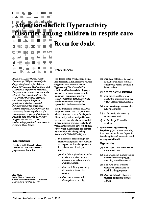 (PDF) Attention-Deficit/Hyperactivity Disorder Among Children and ...