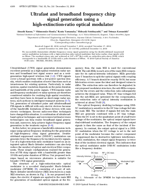 (PDF) Ultrafast and broadband frequency chirp signal generation using a high-extinction-ratio ...
