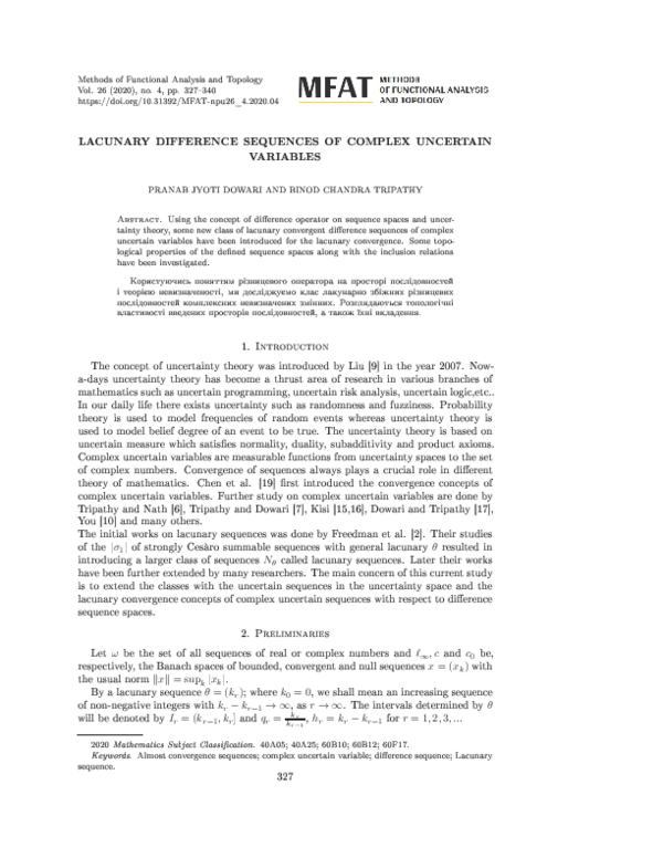 (PDF) Lacunary difference sequences of complex uncertain variables
