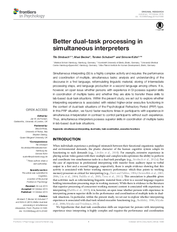 (PDF) Better dual-task processing in simultaneous interpreters