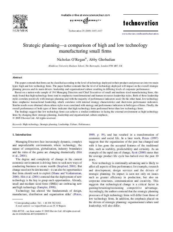 (PDF) Strategic planning—a comparison of high and low technology ...