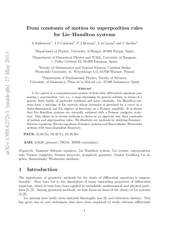 (PDF) From constants of motion to superposition rules for Lie–Hamilton ...