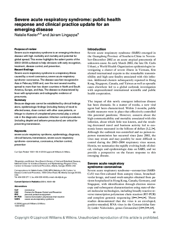 (PDF) Severe acute respiratory syndrome: public health response and ...