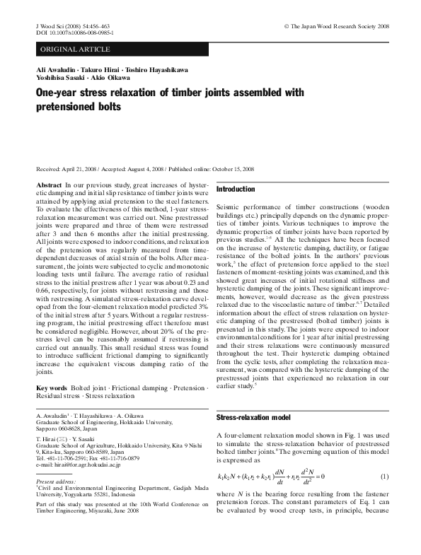 (PDF) One-year stress relaxation of timber joints assembled with ...