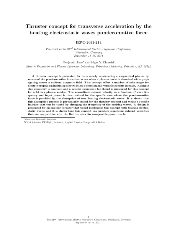 (PDF) Thruster concept for transverse acceleration by the beating ...