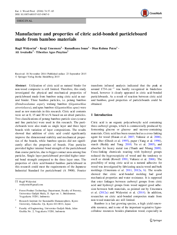(PDF) Manufacture and properties of citric acid-bonded particleboard ...