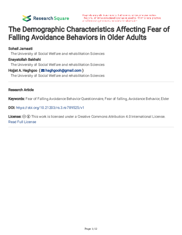 (PDF) The Demographic Characteristics Affecting Fear of Falling ...