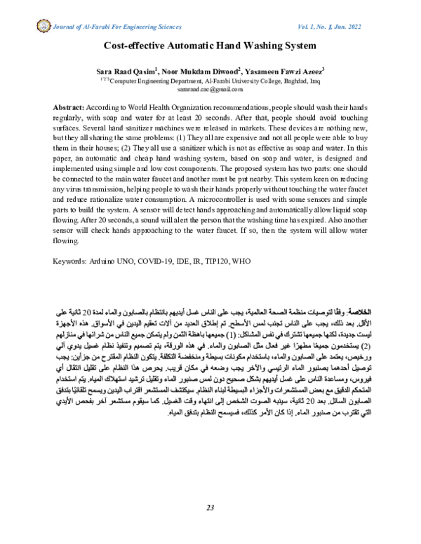 (PDF) Cost-effective Automatic Hand Washing System