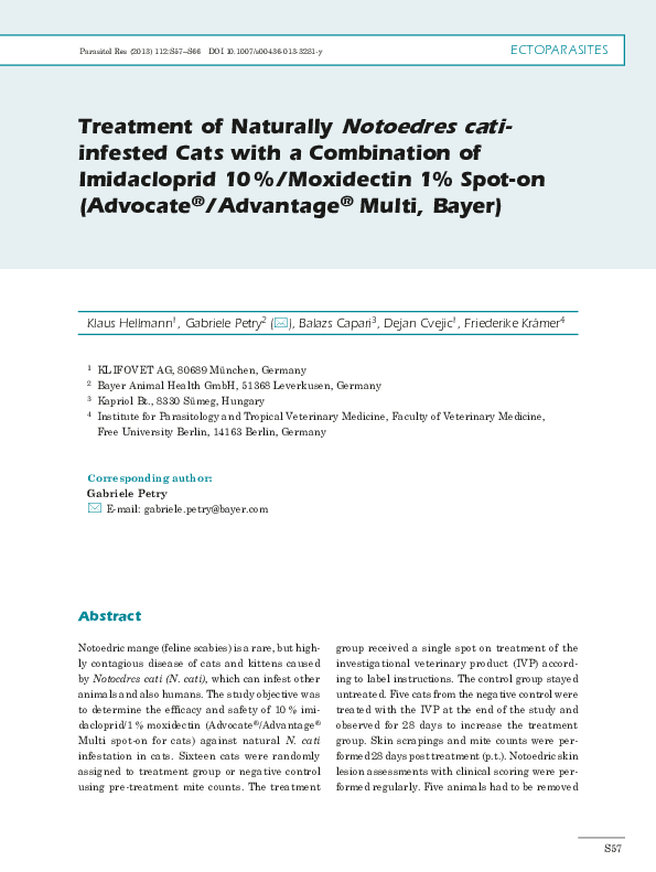 (PDF) Treatment of Naturally Notoedres cati-infested Cats with a ...