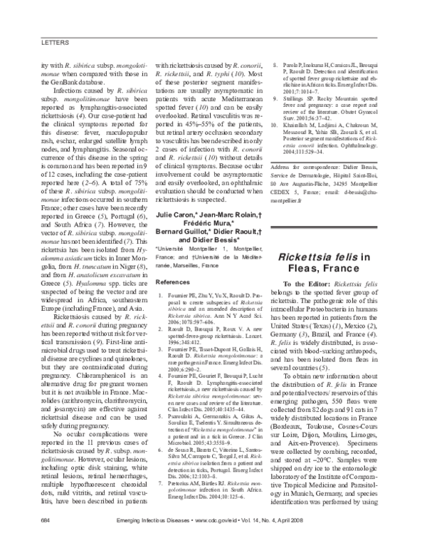 (PDF) Rickettsia felisin Fleas, France | Klaus Hellmann - Academia.edu