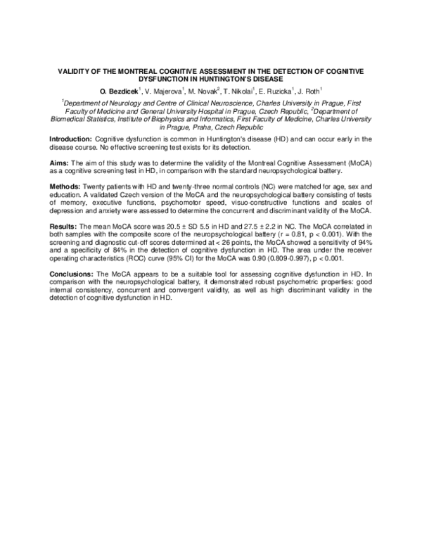 (PDF) Validity of the Montreal Cognitive Assessment in the Detection of ...