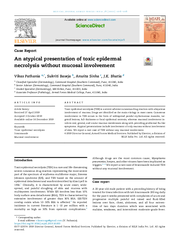 (PDF) An atypical presentation of toxic epidermal necrolysis without ...