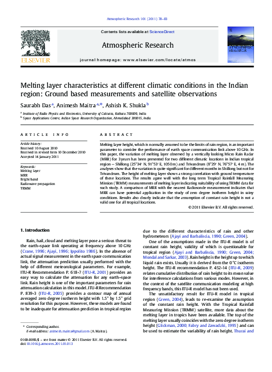 (PDF) Melting layer characteristics at different climatic conditions in the Indian region ...