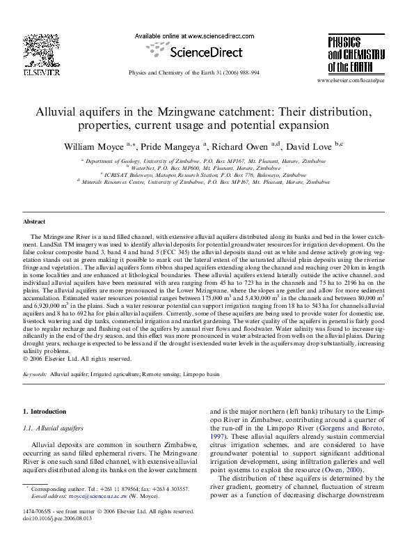 (PDF) Alluvial aquifers in the Mzingwane catchment: Their distribution ...