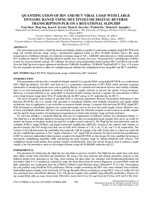 (PDF) Quantification of Hiv and HCV Viral Load with Large Dynamic Range Using Multivolume ...
