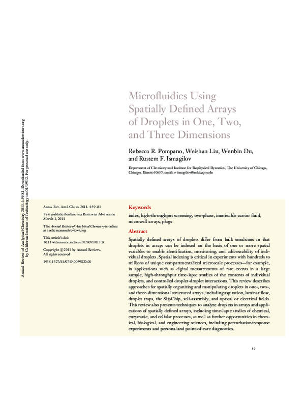 Pdf Microfluidics Using Spatially Defined Arrays Of Droplets In One Two And Three Dimensions