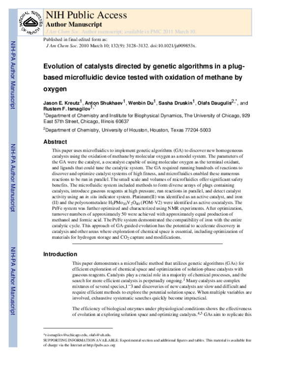 (PDF) Evolution of Catalysts Directed by Genetic Algorithms in a Plug-Based Microfluidic Device ...