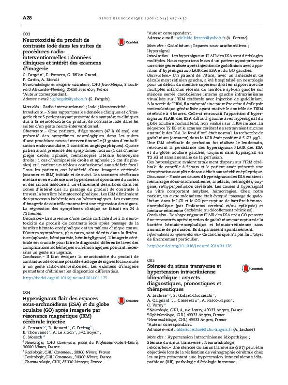 (PDF) Neurotoxicité du produit de contraste iodé dans les suites de ...