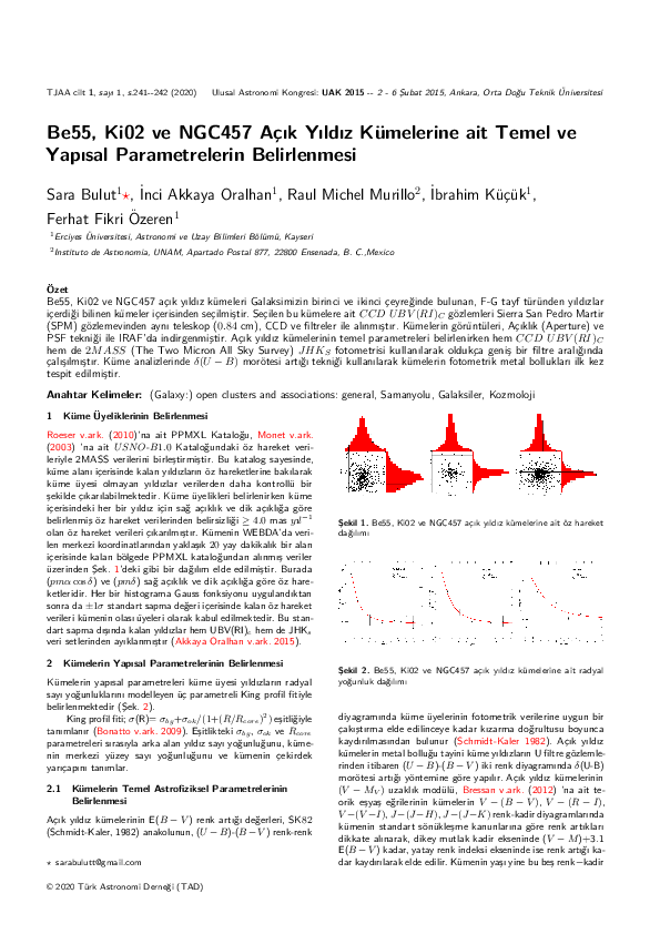 (PDF) Be55, Ki02 ve NGC457 Açık Yıldız Kümelerine Ait Temel ve Yapısal ...