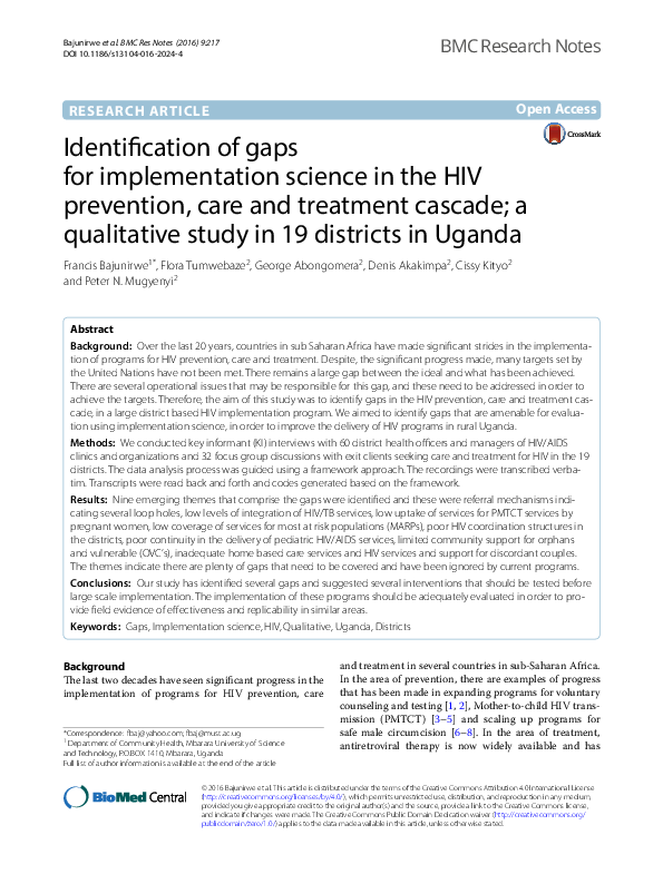 (PDF) Identification of gaps for implementation science in the HIV ...