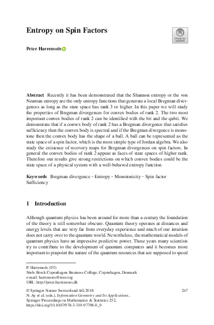 (PDF) Entropy on Spin Factors