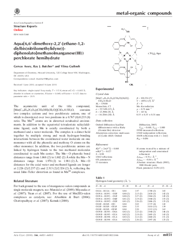 (PDF) Aqua{6,6′-dimethoxy-2,2′-[ethane-1,2-diylbis(nitrilomethylidyne ...