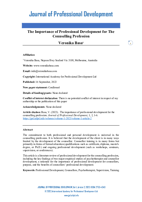 (PDF) The Importance of Professional Development for The Counselling ...