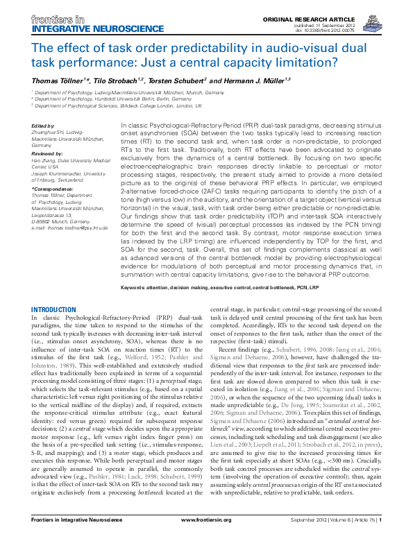 (PDF) The effect of task order predictability in audio-visual dual task performance: Just a ...