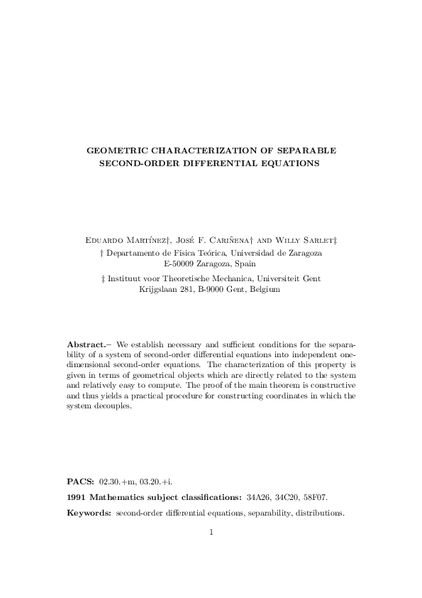(PDF) Geometric characterization of separable second-order differential ...