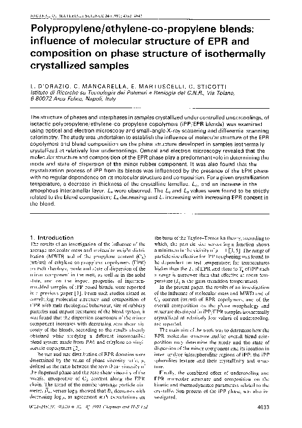 (PDF) Polypropylene/ethylene-co-propylene blends: influence of molecular structure and ...
