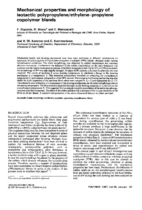 (PDF) Mechanical properties and morphology of isotactic polypropylene/ethylene-propylene ...