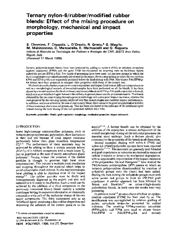 (PDF) Ternary nylon-6/rubber/modified rubber blends: Effect of the ...