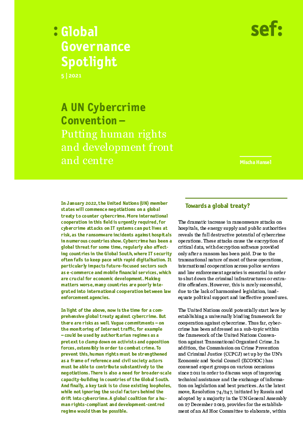 (PDF) A UN Cybercrime Convention: Putting Human Rights and Development front and centre