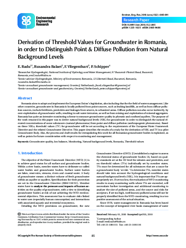 (PDF) Derivation of Threshold Values for Groundwater in Romania, in ...